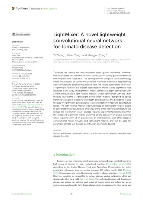 Pdf Lightmixer A Novel Lightweight Convolutional Neural Network For Tomato Disease Detection