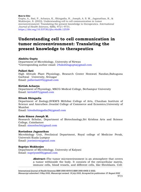 Pdf Understanding Cell To Cell Communication In Tumor Microenvironment Translating The
