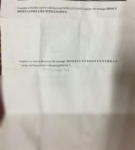 Solution Cryptography Quiz Railfence And Playfair Cipher Questions
