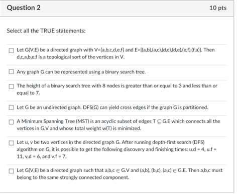 Solved Question 2 10 Pts Select All The True Statements