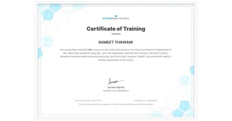 Successfully Completed The Sql Training From Internshala Trainings Sumeet Thawani