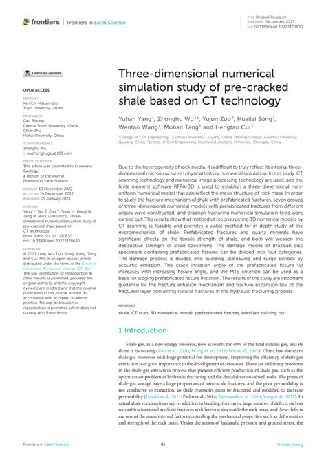 PDF Three Dimensional Numerical Simulation Study Of Pre Cracked Shale Based On CT Technology