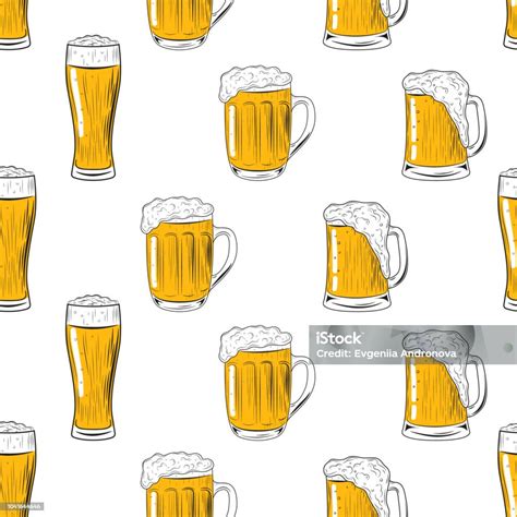 원활한 패턴 머그컵 그리고 맥주의 유리입니다 핸드 카드 바 메뉴 옥 토 버 페스트 축제 맥주 포스터 그리기 벡터입니다 0명에 대한 스톡 벡터 아트 및 기타 이미지 Istock