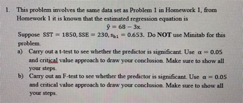 Solved 1 This Problem Involves The Same Data Set As Problem