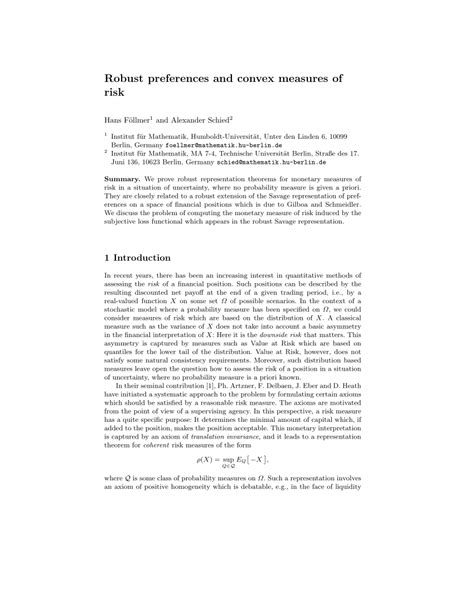 Pdf Robust Preferences And Convex Measures Of Risk