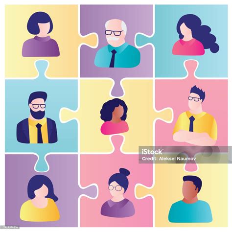 만화 비즈니스 사람들은 회사에서 함께 일합니다 퍼즐 조각에 남자와 여자 조각그림 맞추기에 대한 스톡 벡터 아트 및 기타 이미지 조각그림 맞추기 사람들 공동체 Istock