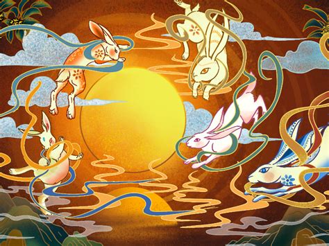 敦煌飞天兔 五兔追月礼盒包装插画壁纸 shininaya 站酷ZCOOL