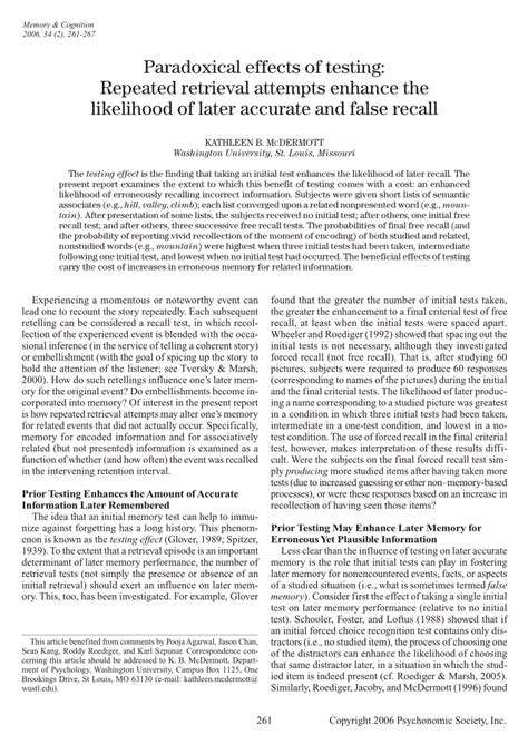 Pdf Paradoxical Effects Of Testing Repeated Retrieval Attempts Enhance The Likelihood Of