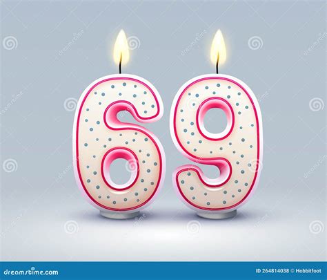 Blije Verjaardag 69 Jaar Verjaardagscandle In De Vorm Van Cijfers Vector Vector Illustratie