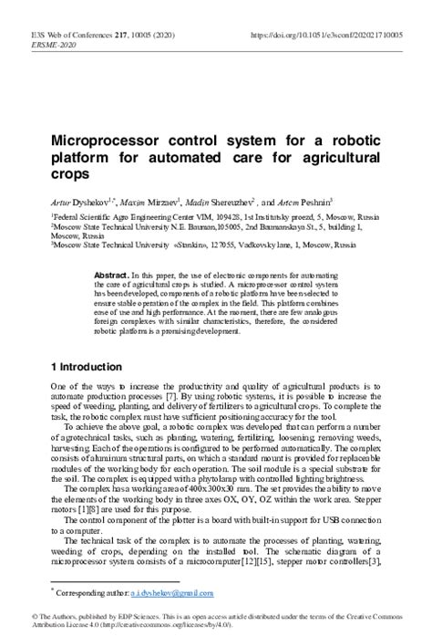Pdf Microprocessor Control System For A Robotic Platform For Automated Care For Agricultural Crops