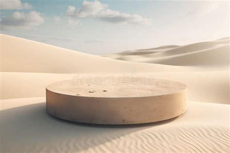 3d Render Of Empty Round Podium In The Desert With Sand Dunes Stock Illustration Illustration