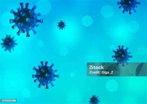 코로나 바이러스 블루 청록색 청록색 배경 보케 효과 바이러스와 수채화 손으로 그린 그림 2019년에 대한 스톡 벡터 아트 및