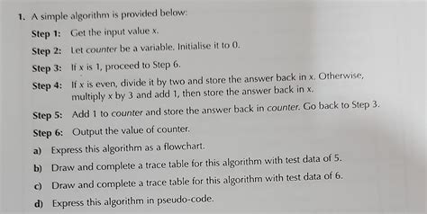 solved 1 a simple algorithm is provided below step 1 get