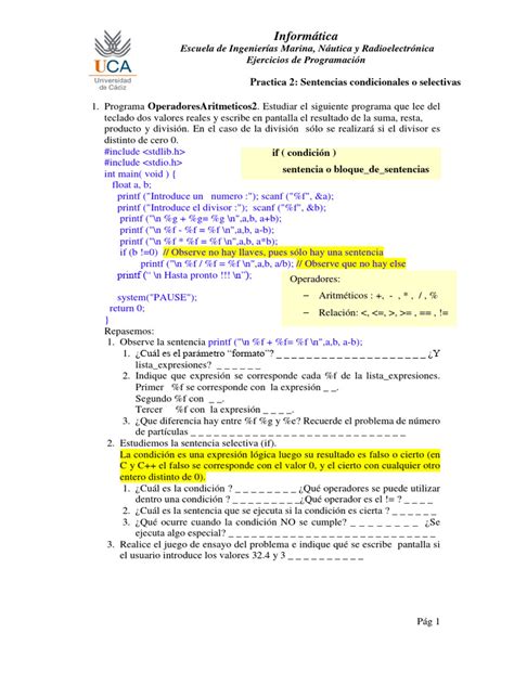 Practica 2 Condicionales Pdf Programa De Computadora Programación