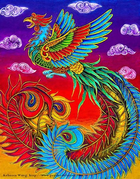 Fenghuang Colorful Chinese Phoenix Bird By Rebeccawangart On Deviantart