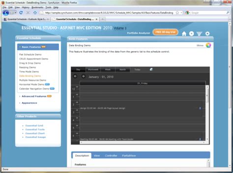 syncfusion essential schedule for asp mvc screenshots