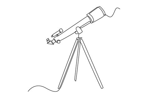 Continuous One Line Drawing Telescopes Outer Space Concept Single Line Draw Design Vector