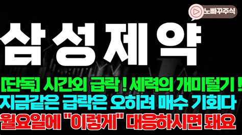 삼성제약 주가전망 시간외 급락 세력의 개미털기 지금같은 급락은 오히려 매수 기회다 월요일에 이렇게 대응하시면 돼요 Youtube