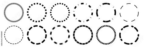 Set Of Simple Dashed Circle Icon Collection Different Style Outline Dashed Circle Symbol