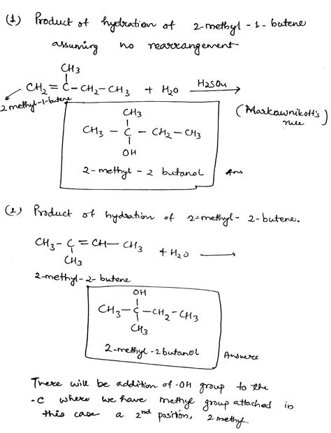 [solved] 1 Write The Product Of Hydration Of 2 Methyl 1 Butene Assuming Course Hero