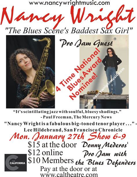 Award Winning Sax Girl Nancy Wright Pro Jam Guest Next Monday