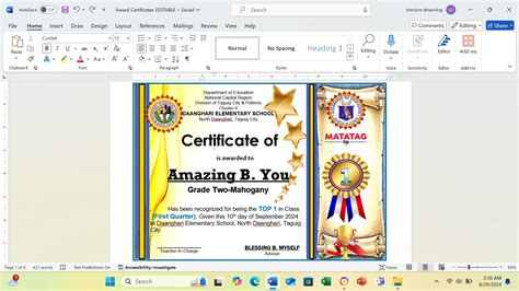 Teacher She Sample Certificate For Achievers Ms Word File