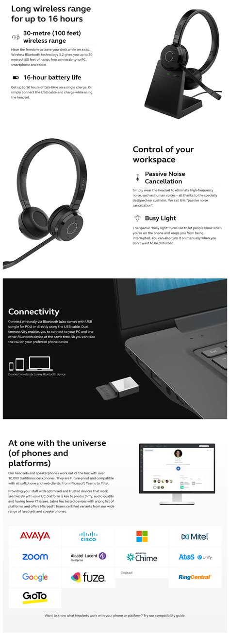 Jabra Evolve Te Uc Mono Wireless Bluetooth Headset W Charge Stand Mwave