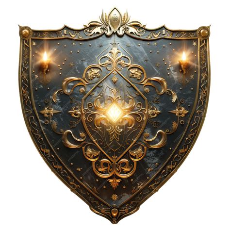 Ornate Black And Gold Shield With Candles And Floral Designs Premium