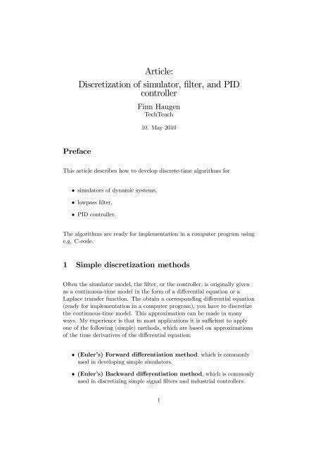 Article Discretization Of Simulator Filter And Pid Controller