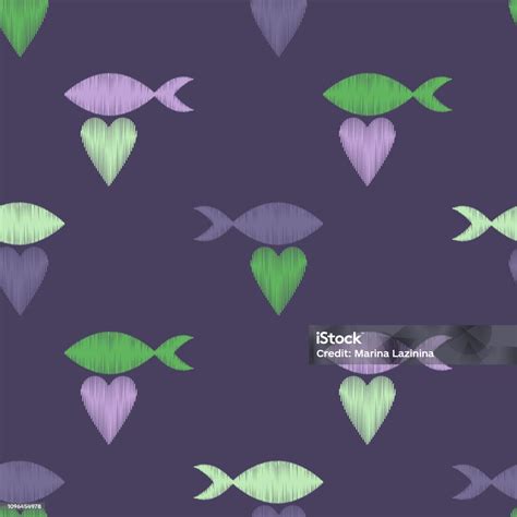 완벽 한 패턴 장식 하트와 파선된 텍스처와 물고기입니다 2월에 대한 스톡 벡터 아트 및 기타 이미지 2월 공휴일 귀여운 Istock