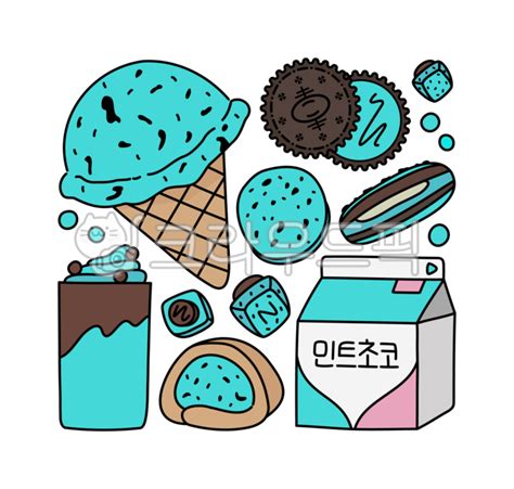 민트초코 맛 아이스크림 쿠키 사탕 사진이미지일러스트캘리그라피 핸쥬작가