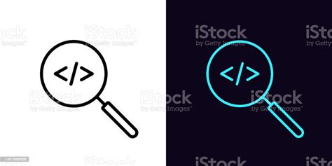 Outline Magnifier Icon With Editable Stroke Magnifying Glass Frame With Code Sign Program