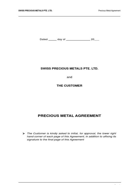 Precious Metal Agreement Pdf Indemnity Confidentiality