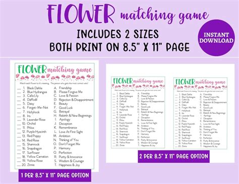 Flower Matching Game Printable Springtime Game Spring Trivia Game Spring Game For Adults