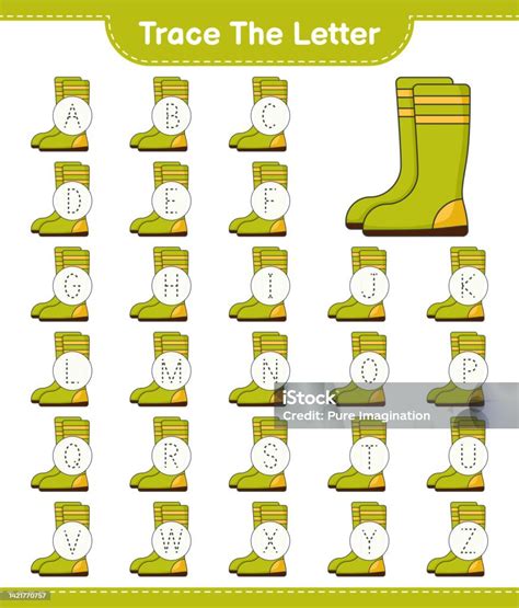 편지를 추적합니다 고무 부츠로 문자 알파벳 추적 교육 어린이 게임 인쇄 가능한 워크 시트 벡터 일러스트 레이 션 0명에 대한 스톡 벡터 아트 및 기타 이미지 Istock