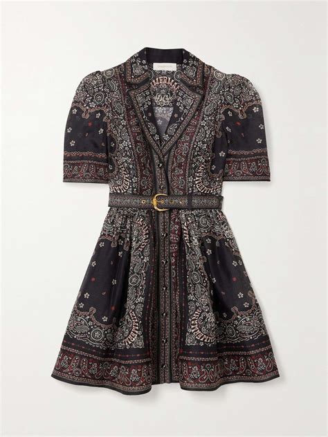 Zimmermann Matchmaker Belted Paisley Print Linen And Silk Blend Mini