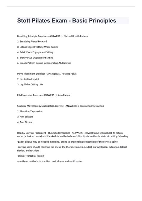 Stott Pilates Exam Basic Principles 2024 Updated Questions With