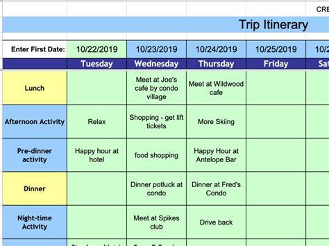 Travel Itinerary Excel Template