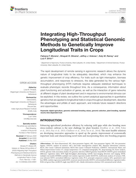 Pdf Integrating High Throughput Phenotyping And Statistical Genomic Methods To Genetically