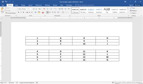 How To Split A Table Horizontally In MS Word OfficeBeginner