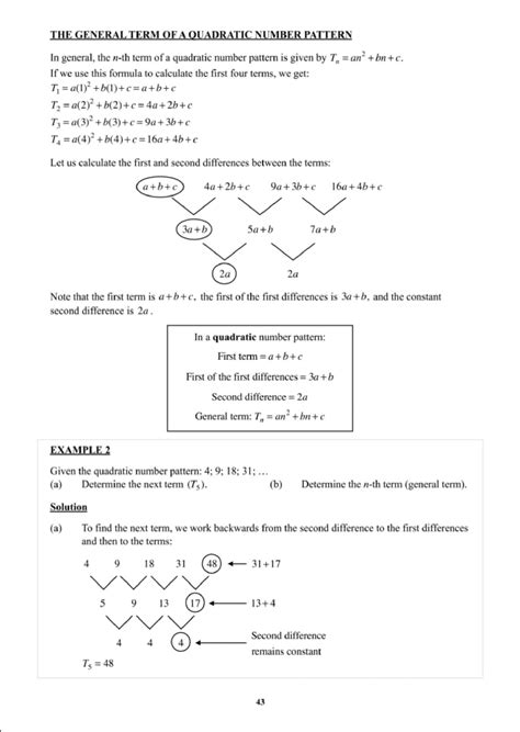 Quadratic Patterns General Terms Differences And Examples Math 101
