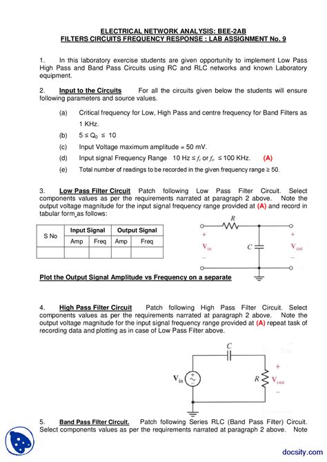 Input To The Circuits Electrical Network Analysis Lecture Handout Exercises Electrical Network
