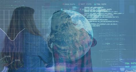 Earth And Data Processing Animation Over People Analyzing Information