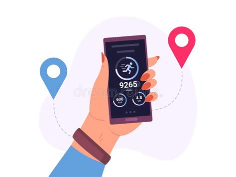 Pedometer App Hand Holding Smartphone With Step Counter Smart Monitor Mobile Phone Fitness