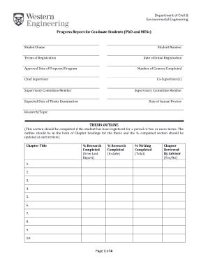 Fillable Online Progress Report For Graduate Babes PhD And MESc Fax Email Print PdfFiller