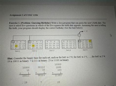 Solved Exercise 1 Problem Guessing Birthday Write A Java
