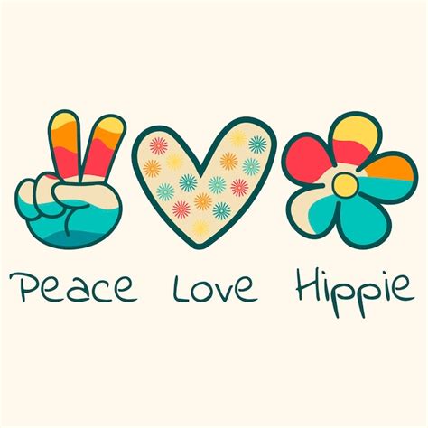 Premium Vector Icon Sticker In Hippie Style With Text Love Peace Hippie And Heart Victory Sign