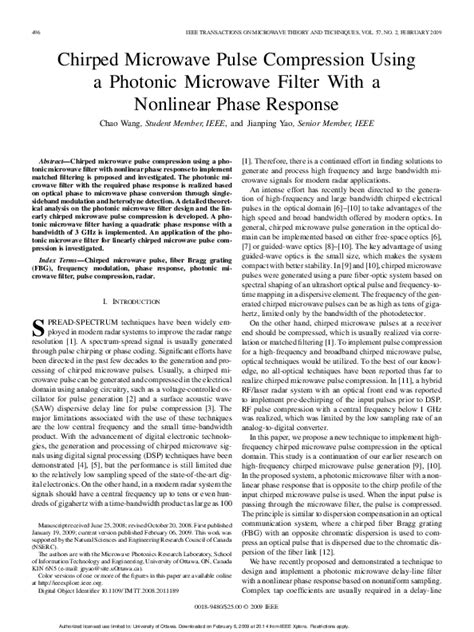 Pdf Chirped Microwave Pulse Compression Using A Photonic Microwave Filter With A Nonlinear