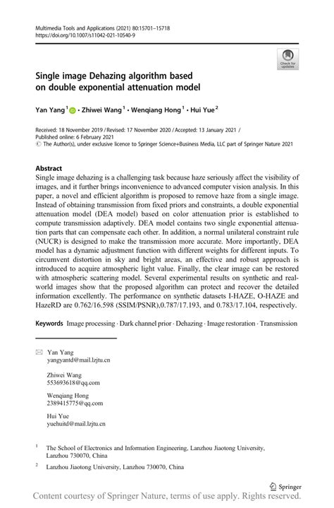 Single Image Dehazing Algorithm Based On Double Exponential Attenuation Model
