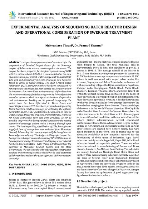 Experimental Analysis Of Sequencing Batch Reactor Design And